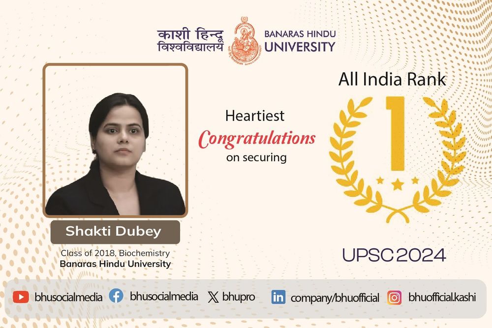 Bhu Alumna Shakti Dubey Secures Air 1 In Upsc 2024 | Banaras Hindu University